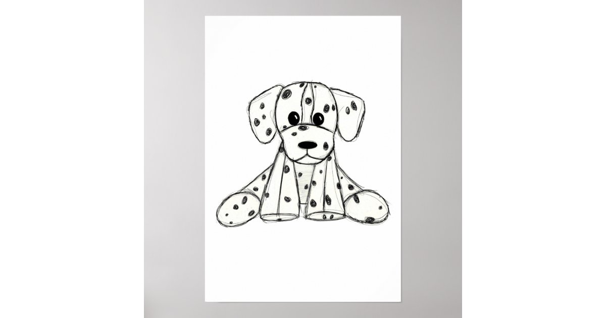Dalmatian stuffed dog drawing outline simple black poster | Zazzle