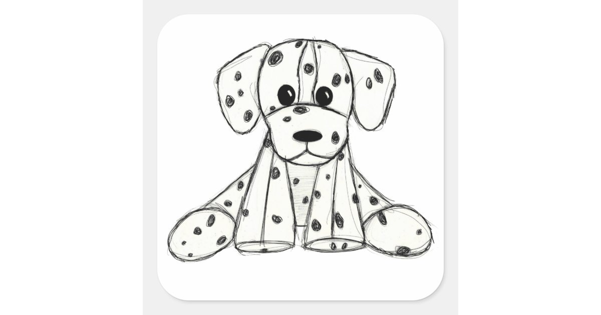 Dalmatian stuffed dog drawing outline simple black square sticker | Zazzle