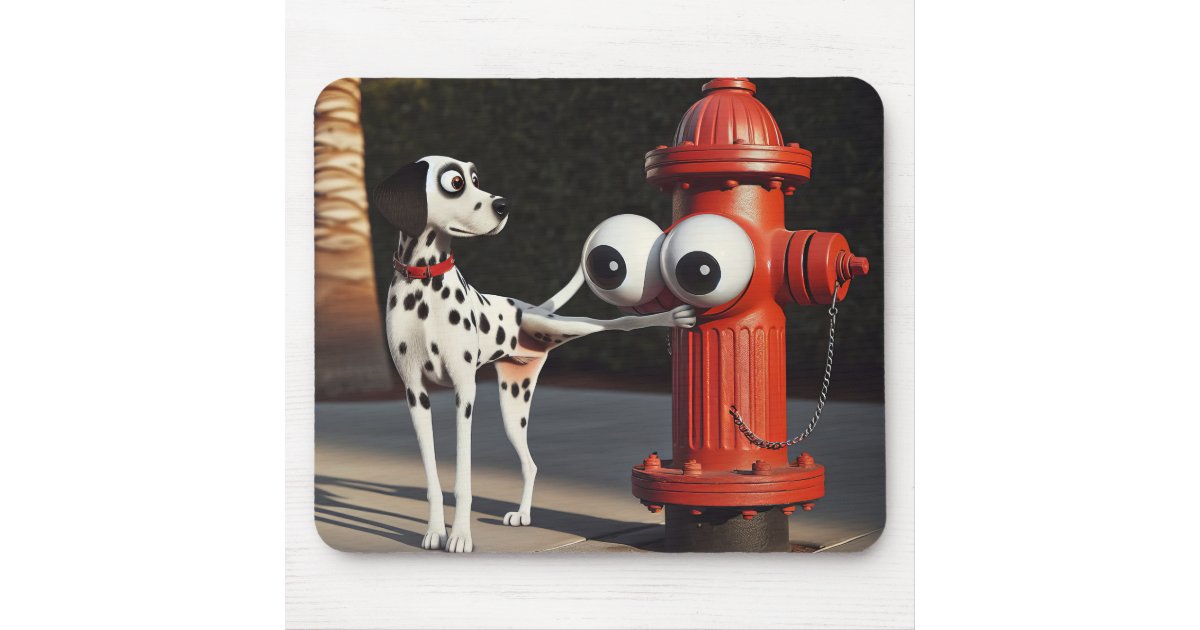 Dalmation Saluting a Red Fire Hydrant Mouse Pad | Zazzle