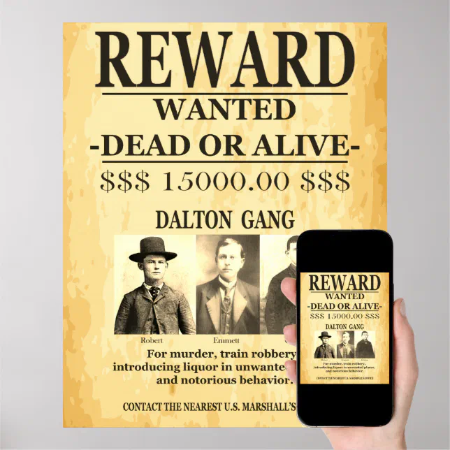 Dalton Gang Reward Offered Wanted Poster | Zazzle