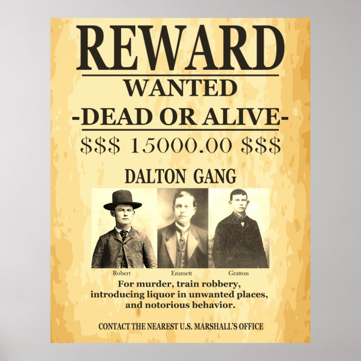 Dalton Gang Reward Offered Wanted Poster | Zazzle.com
