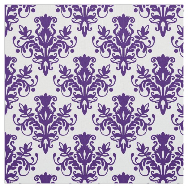 Damask Pattern - Deep Purple on White Fabric | Zazzle