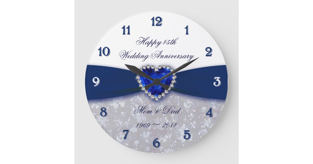 Damask 45th Wedding Anniversary Clock | Zazzle