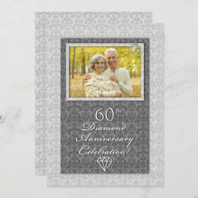 Damask 60th Diamond Wedding Anniversary Party Invitation | Zazzle