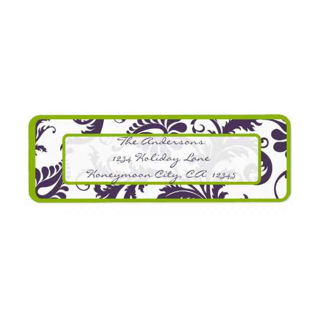 Damask Apple Green & Lapis Purple Address Label | Zazzle
