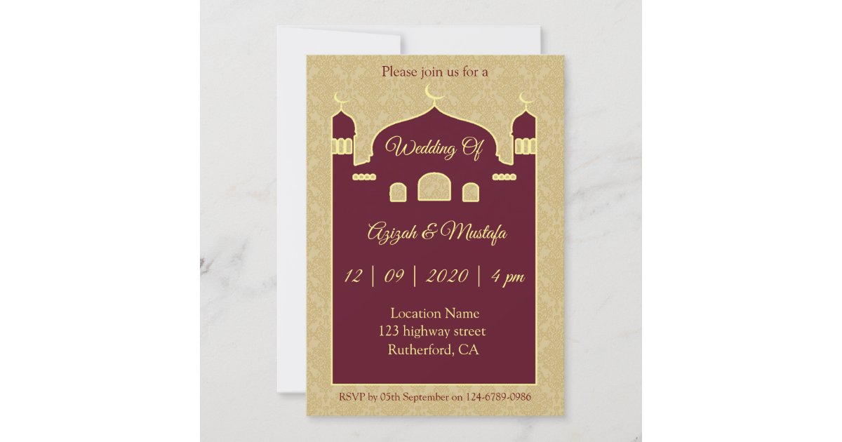 Damask Background On Arabic Wedding Invitation | Zazzle