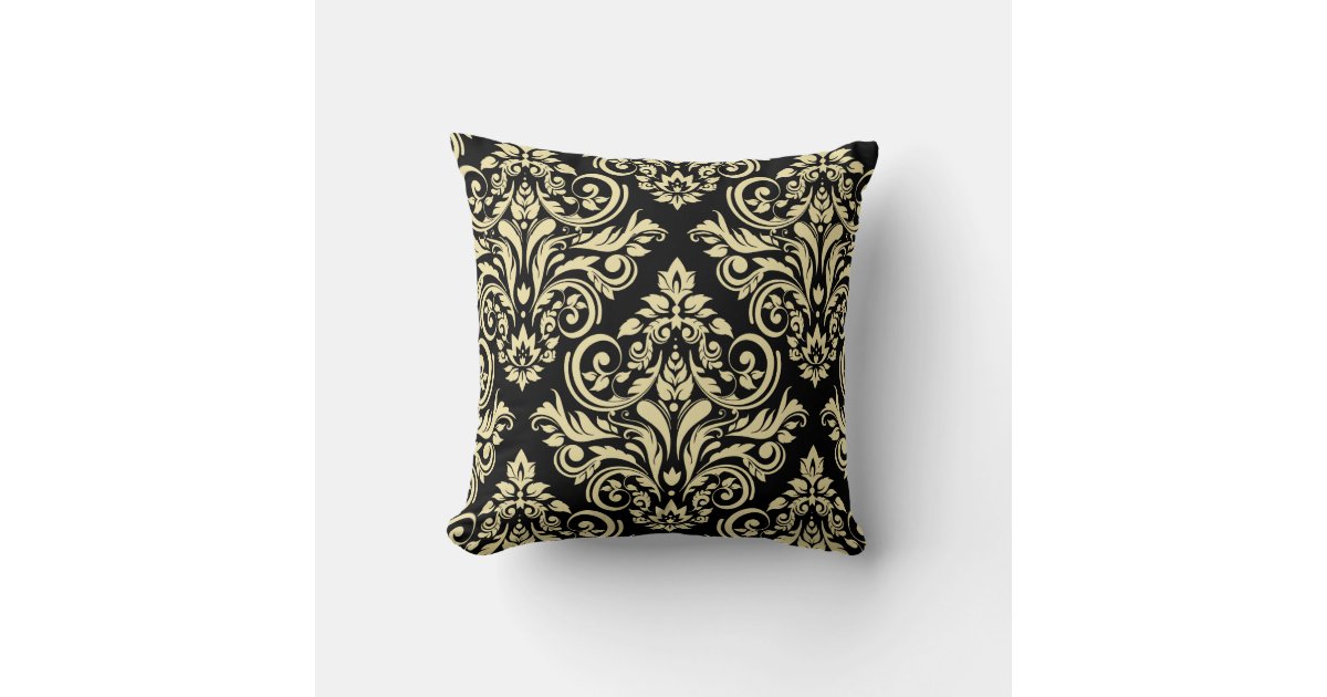 Damask - black ivory throw pillow | Zazzle