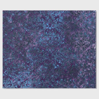 Damask Blue Navy Black Royal Purple Velvet Wrapping Paper | Zazzle