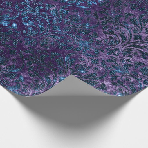 Damask Blue Navy Black Royal Purple Velvet Wrapping Paper | Zazzle