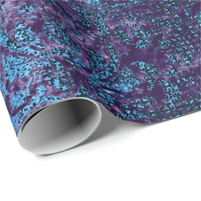 Damask Blue Navy Black Royal Purple Velvet Wrapping Paper | Zazzle