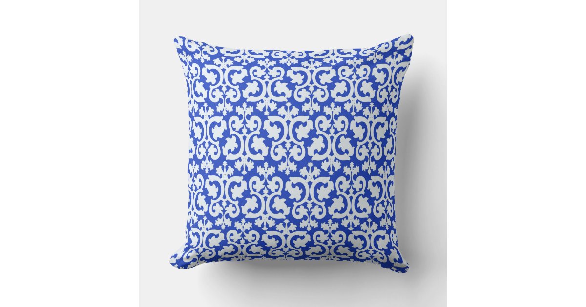Damask Blue Throw Pillow | Zazzle