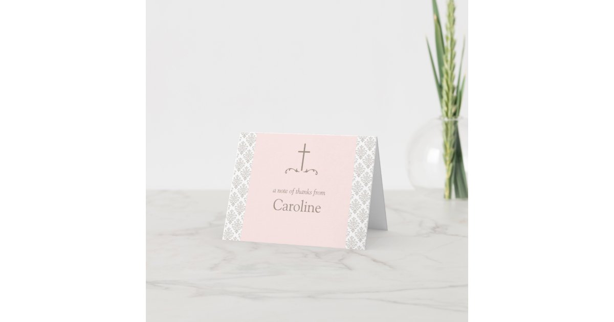 Damask Blush Pink Cross Note Card | Zazzle