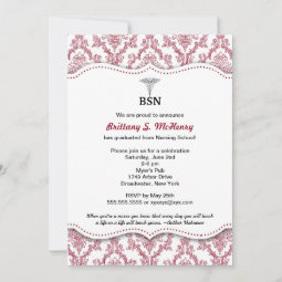 Damask Burgundy Nurse pinning graduation BSN RN Invitation | Zazzle