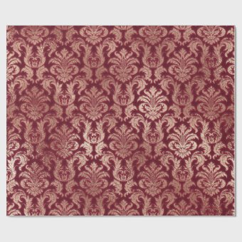 Damask Burgundy Rose Gold Royal Glitter Burgundy Wrapping Paper | Zazzle