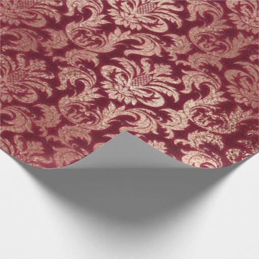 Damask Burgundy Rose Gold Royal Glitter Burgundy Wrapping Paper | Zazzle