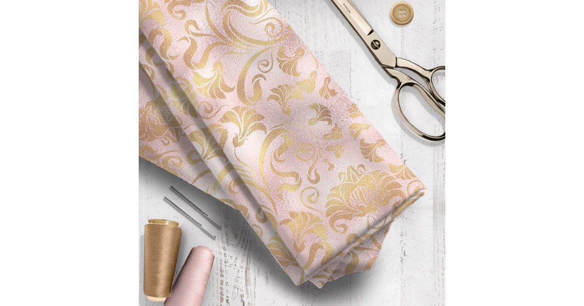 Damask Floral Shimmer Rose Gold ID461 Fabric | Zazzle