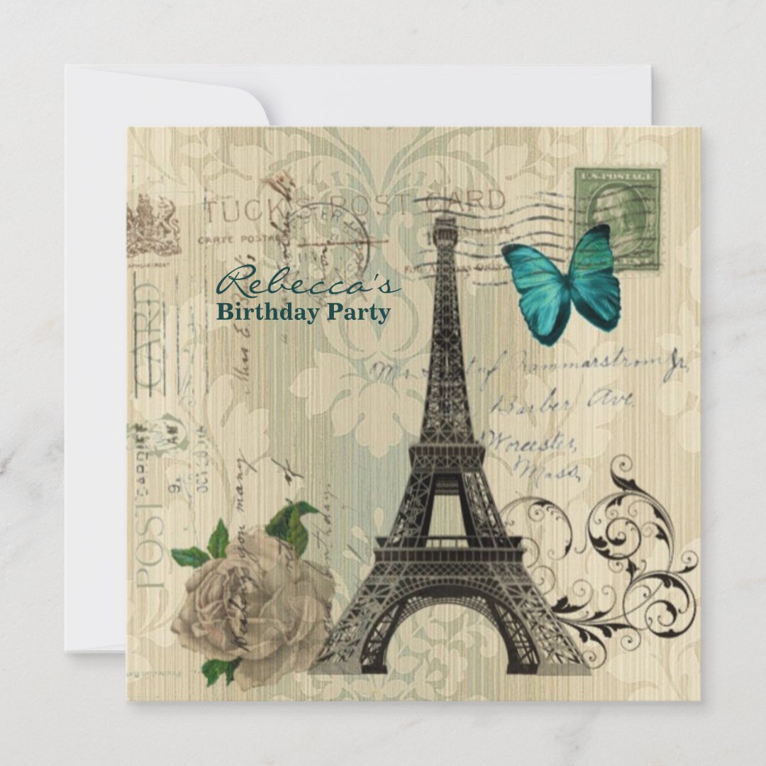 damask french Eiffel Tower Parisian birthday party Invitation | Zazzle
