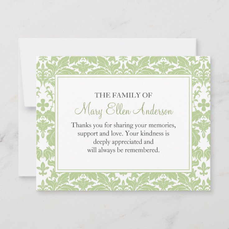 Damask Funeral Note Card Flat Bereavement Note | Zazzle