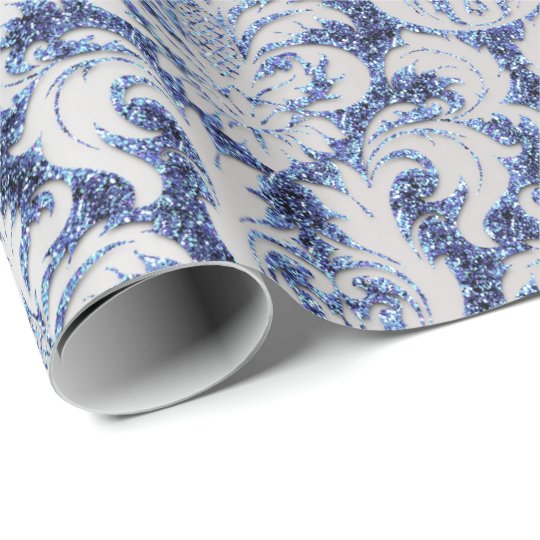 Damask Glitter Silver Gray Royal Sapphire Blue Wrapping Paper | Zazzle.com