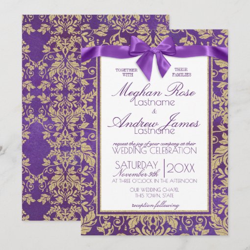 Damask Gold and Royal Purple Invitation Wedding | Zazzle