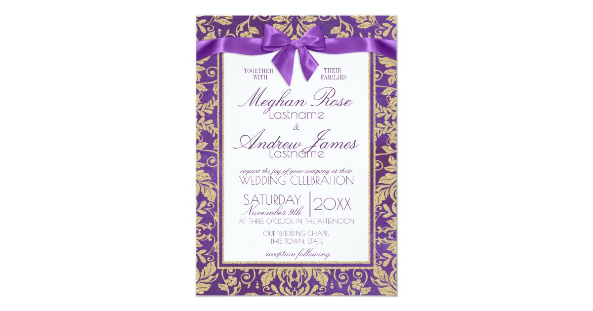Damask Gold and Royal Purple Invitation Wedding | Zazzle.com