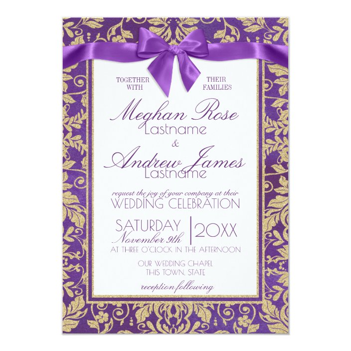 Damask Gold and Royal Purple Invitation Wedding | Zazzle.com