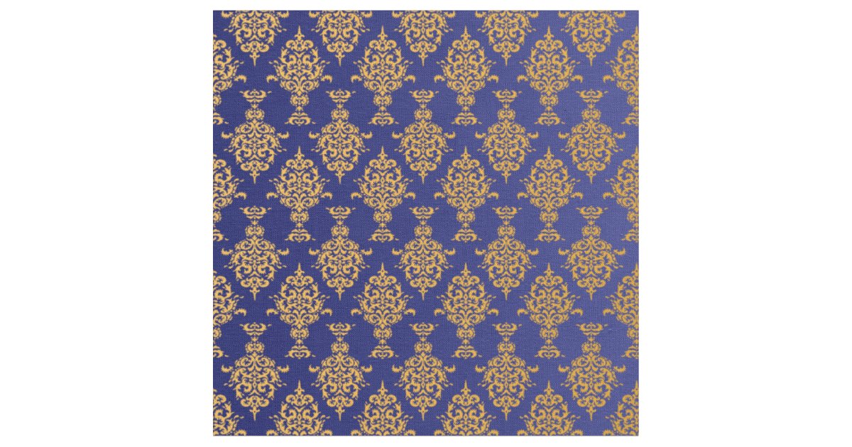 Damask Gold on Royal Blue Fabric | Zazzle