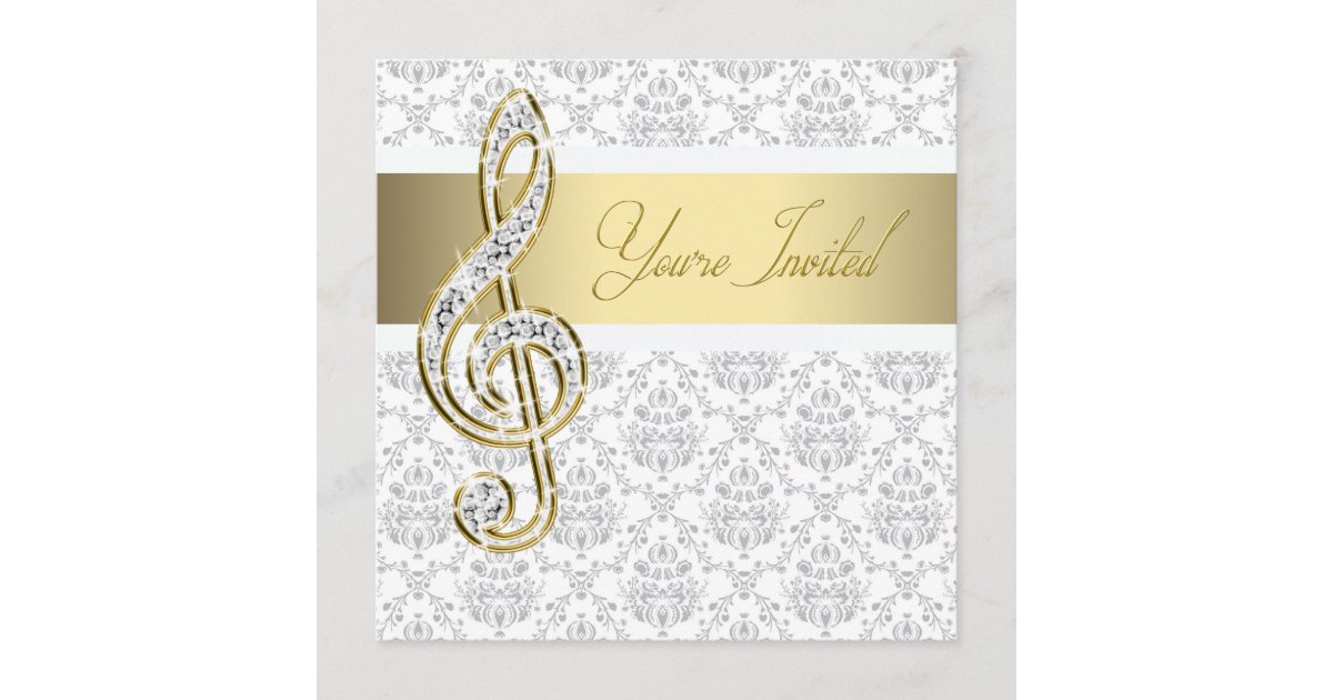 Damask Gold Treble Clef Music Recital Invitations | Zazzle.com