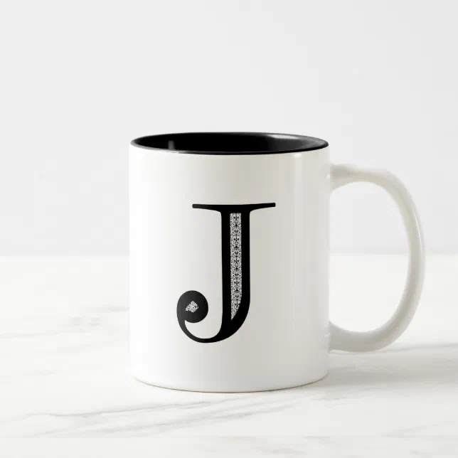 Damask Letter J - Black Two-Tone Coffee Mug | Zazzle