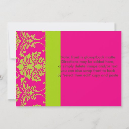 Damask/lime green/hot pink invitation | Zazzle