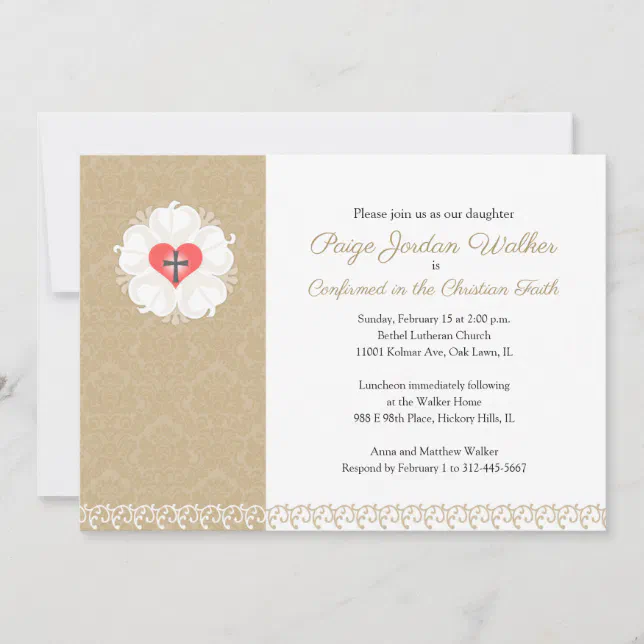 Damask Lutheran Cross Confirmation Invitation | Zazzle