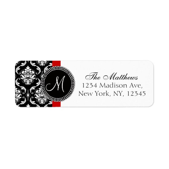 Damask Monogram Address Labels Red Black White | Zazzle.com