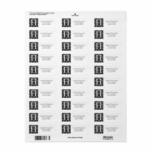 Damask Monogram H Return Address Labels | Zazzle