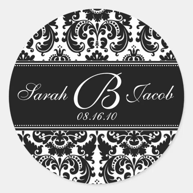 Damask Monogram Sticker- Customize it! Classic Round Sticker | Zazzle