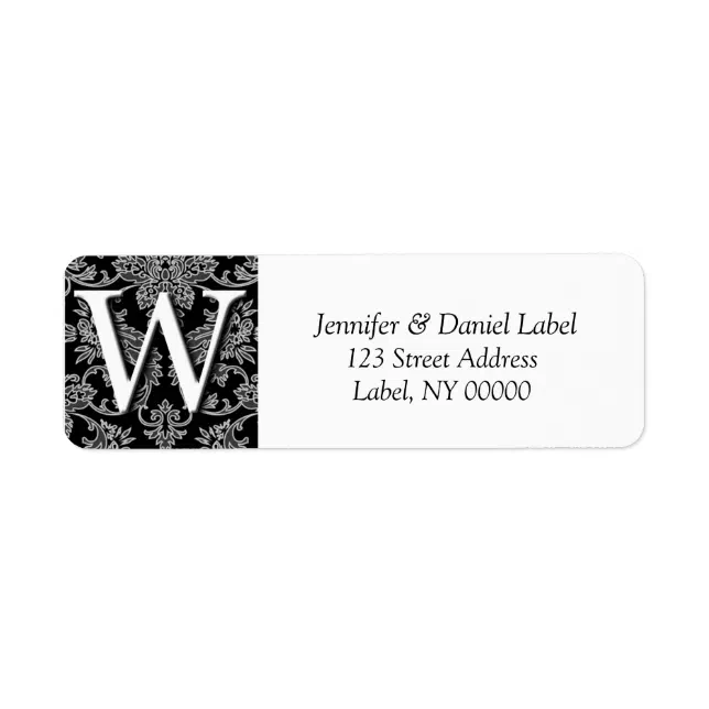 Damask Monogram W Return Address Labels | Zazzle