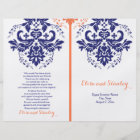 Damask navy blue, pink wedding program | Zazzle.com