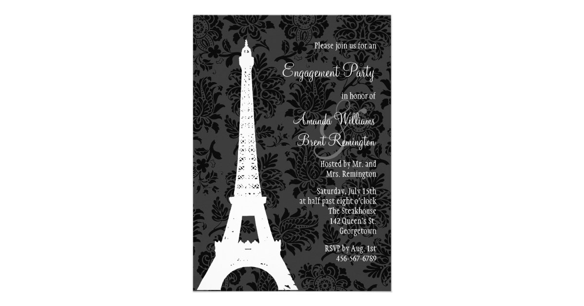 Damask Paris Engagement Party Custom Announcement