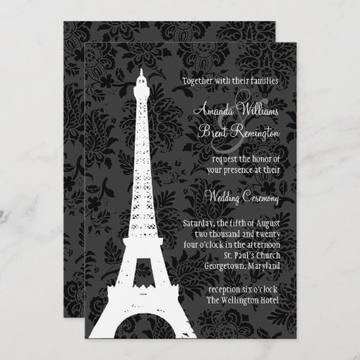 Damask Paris Wedding Invitation (black) | Zazzle