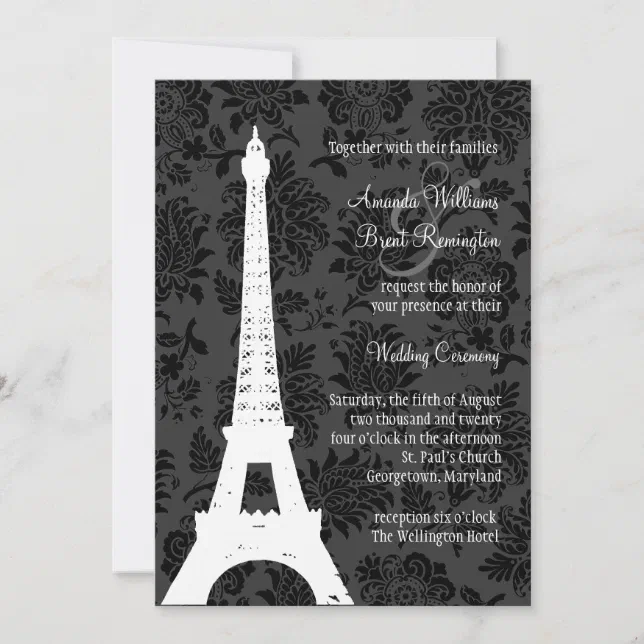 Damask Paris Wedding Invitation (black) | Zazzle