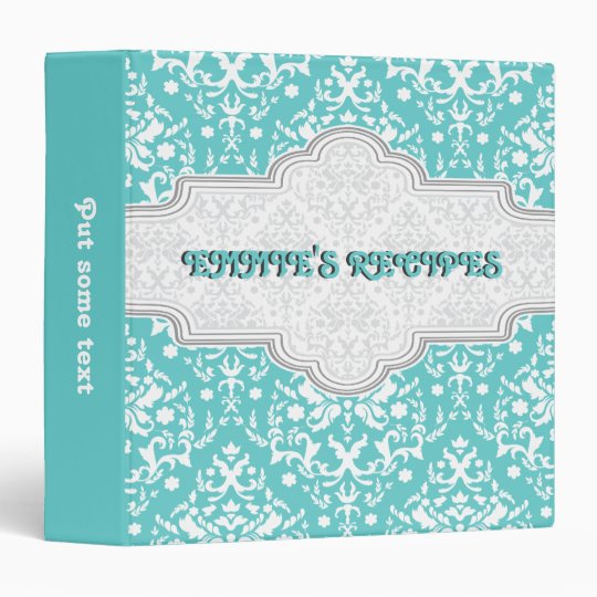 Damask pattern aqua, white & grey frame recipe binder | Zazzle.com