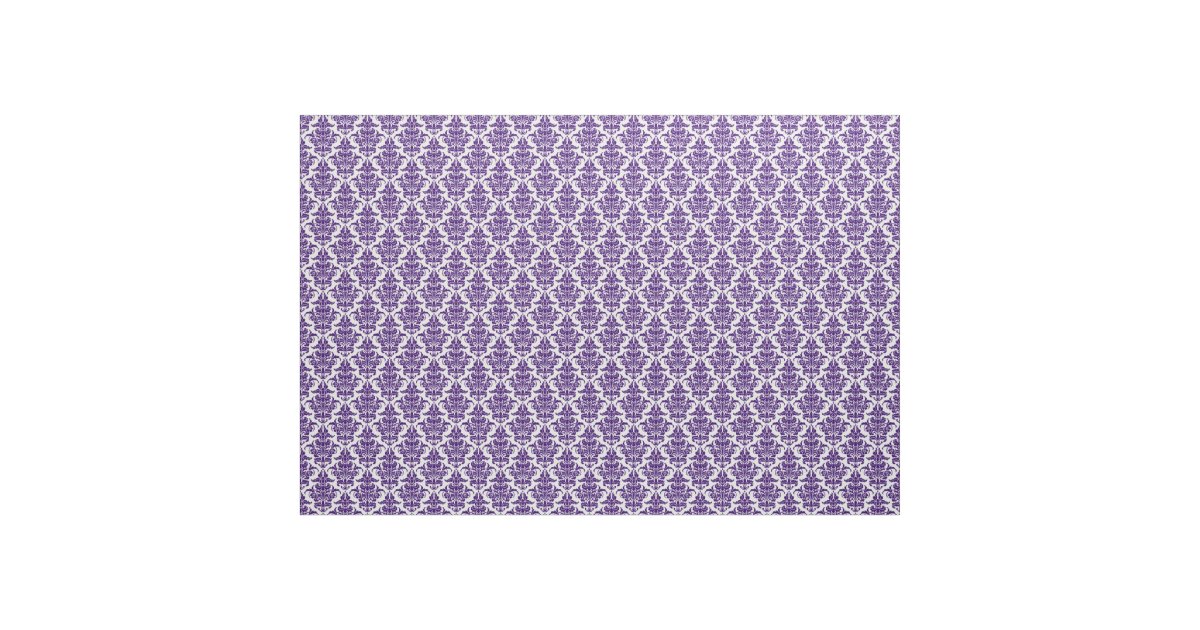 Damask Pattern - Deep Purple on White Fabric | Zazzle