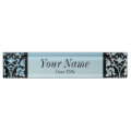 Damask Pattern in Aqua Blue and Black | DIY Text Desk Name Plate | Zazzle