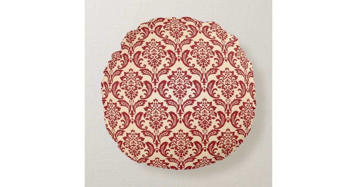 Damask pattern wallpaper round pillow | Zazzle