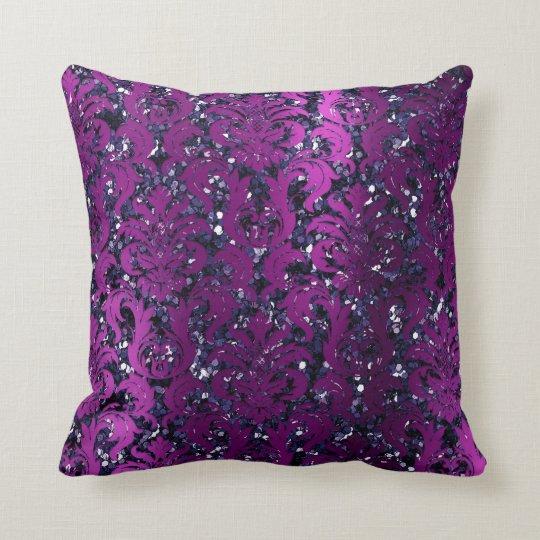 Damask Pink Magenta Metallic Blue Navy Glitter Throw Pillow | Zazzle.com