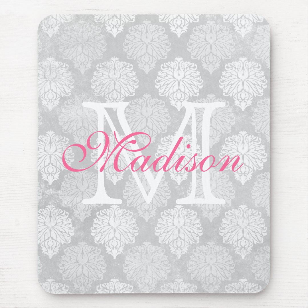 Damask Print Girly Monogram Name Mouse Pad | Zazzle