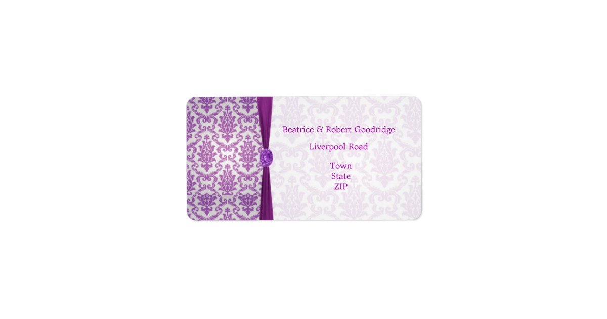 Damask purple, gemstone picture Wedding Label | Zazzle