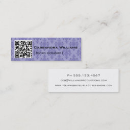 Damask Purple QR CODE Mini Business Cards | Zazzle
