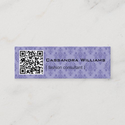 Damask Purple QR CODE Mini Business Cards