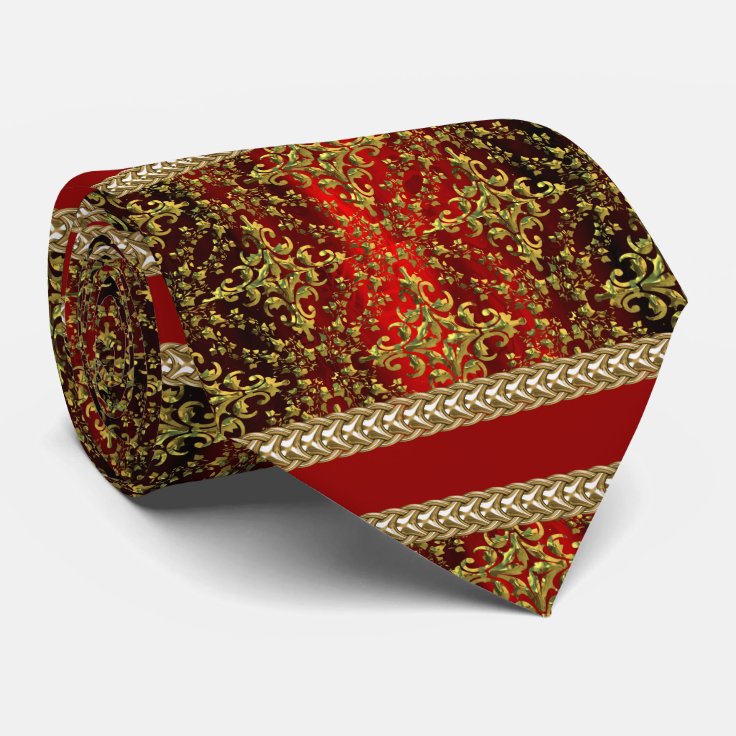 Damask Red Gold, Gold Chain Groom's Tie | Zazzle