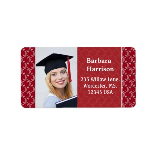 Damask red white Graduation photo Label | Zazzle.com